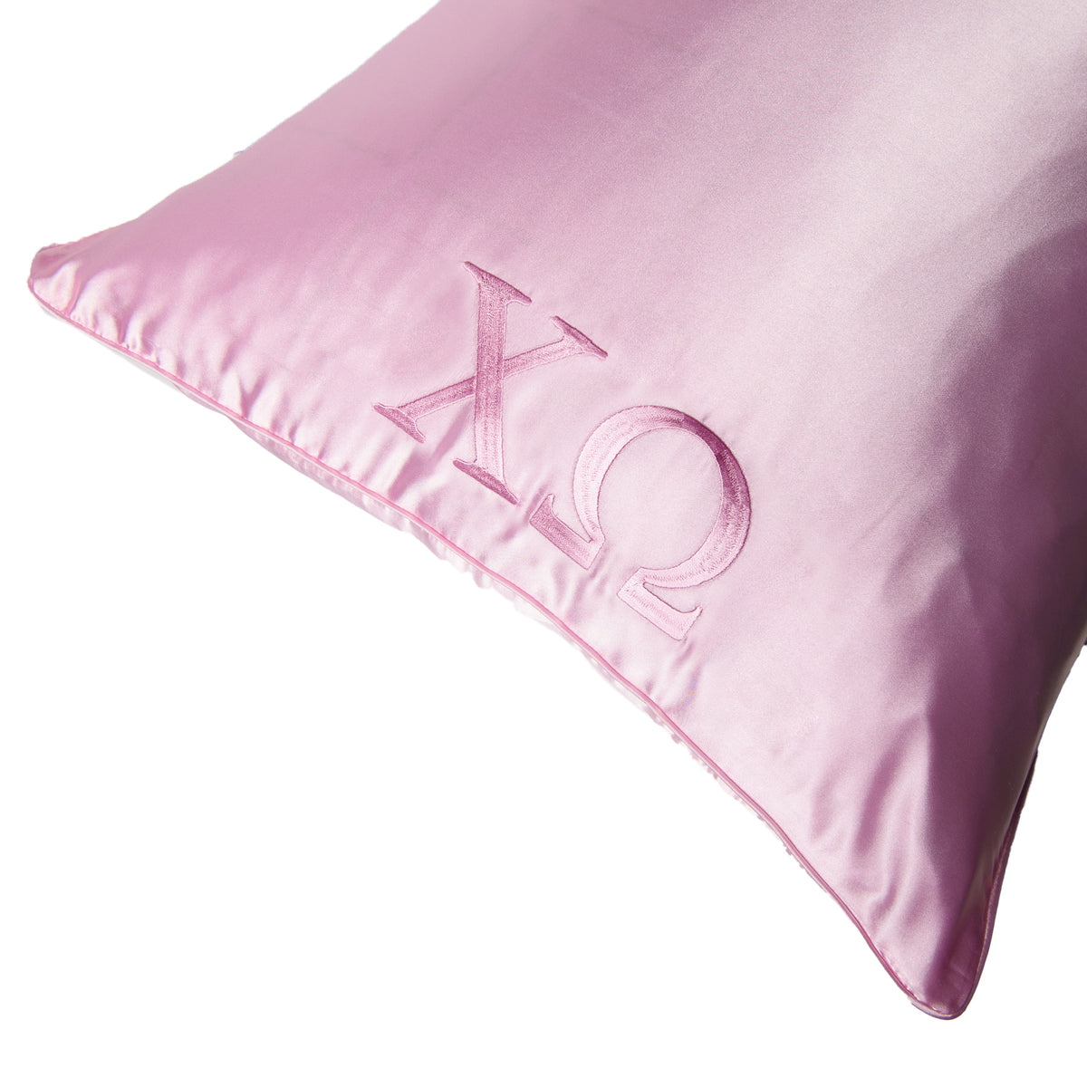 Chi Omega Pink Embroidered Satin Pillowcase – Over The Moon Greek
